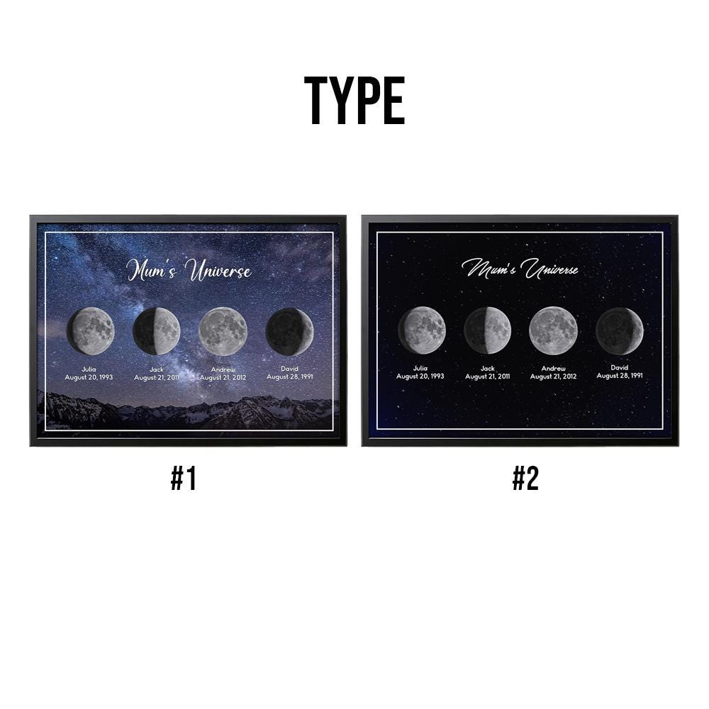 Family Moon Phases Printable Print, Lunar Phases, Star Map by Date ...