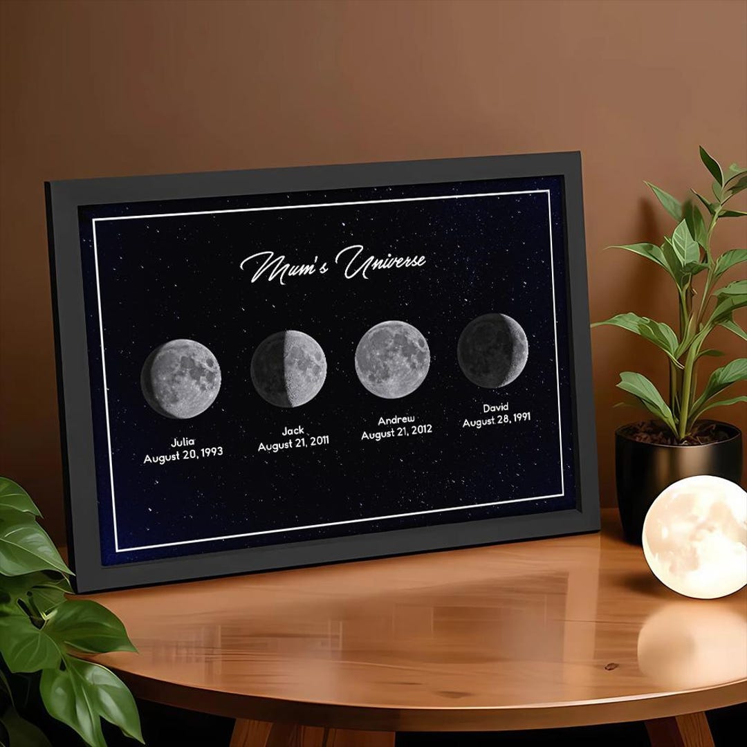 Family Moon Phases Printable Print, Lunar Phases, Star Map by Date ...