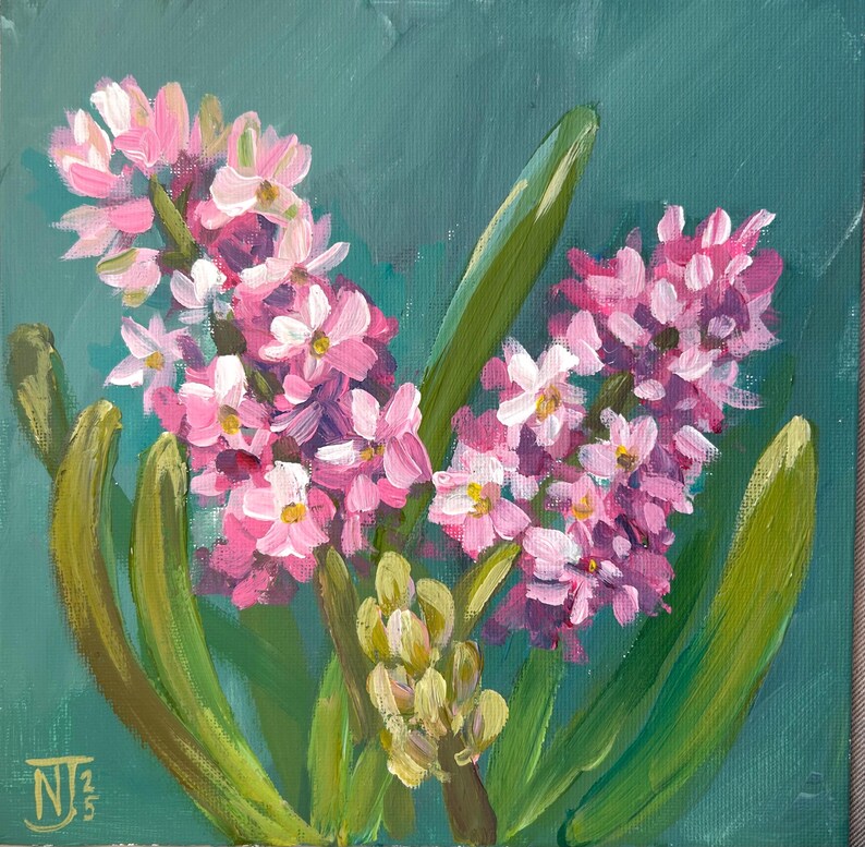 Original Acrylic Painting of Hyacinth Flowers, Hand Painted, Framed ...