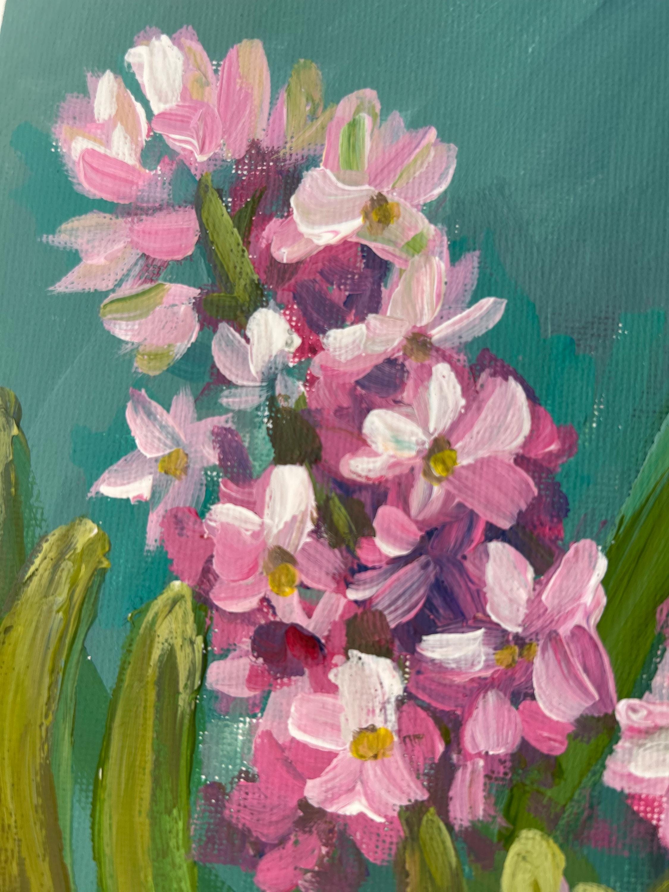 Original Acrylic Painting of Hyacinth Flowers, Hand Painted, Framed ...