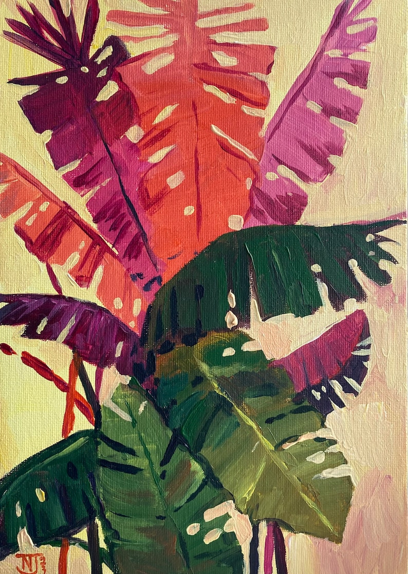 Original Acrylic Painting “banana Leaves” , Hand Painted on Canvas ...