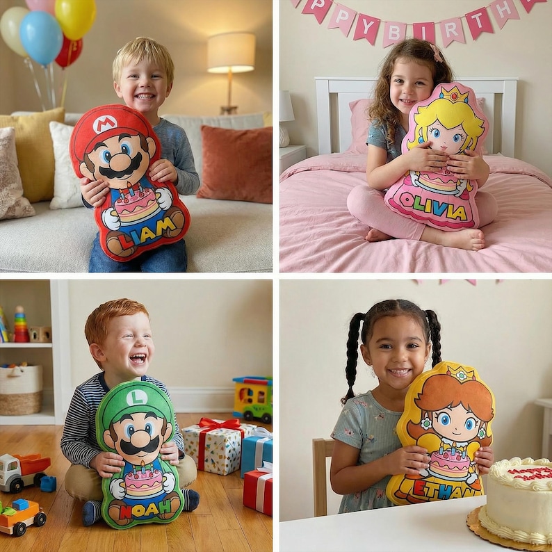 Personalized Super Mario Birthday Pillow, Custom Mario Character Pillow ...