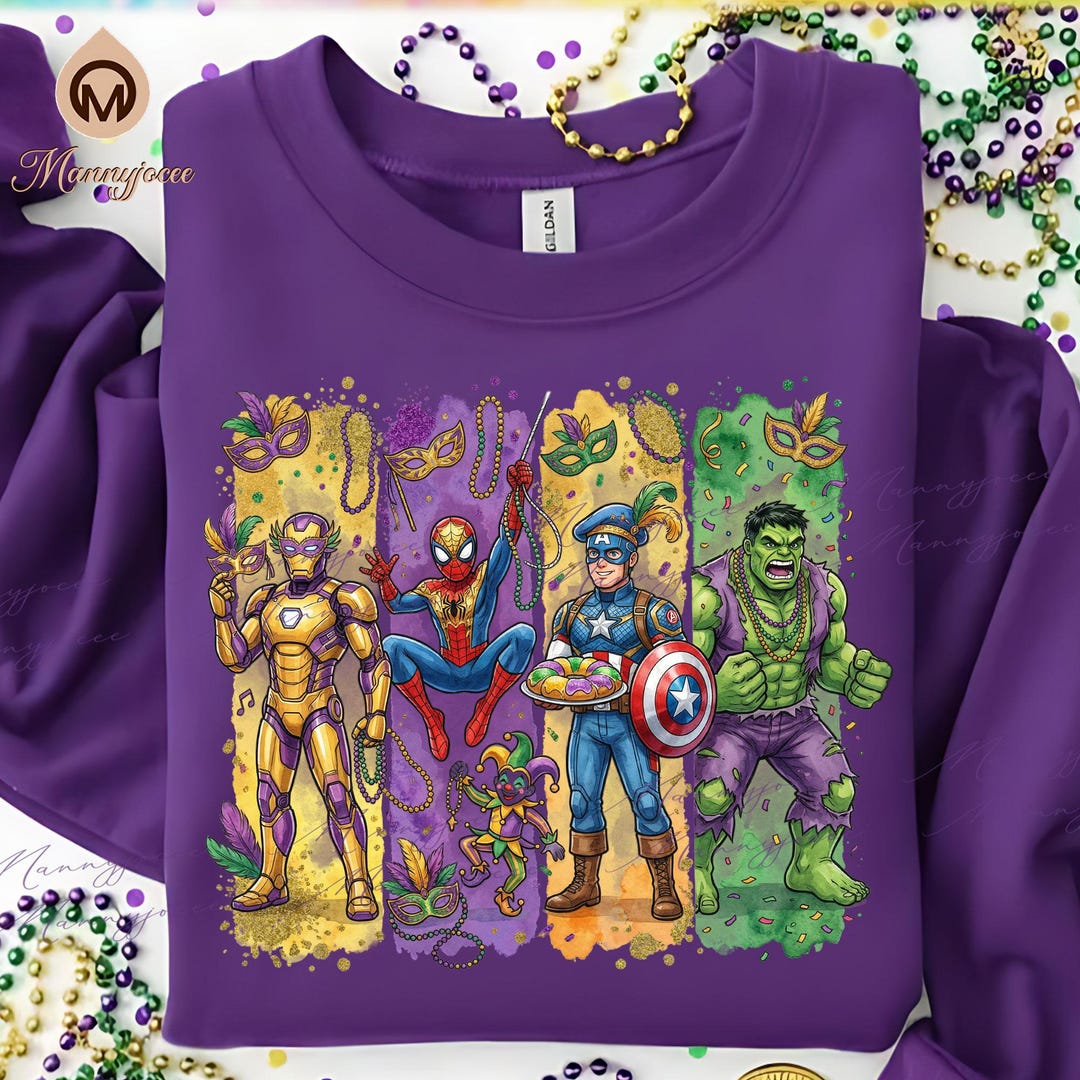 Cute Mardi Gras Fantasy Superhero Friends PNG, Colorful Carnival ...