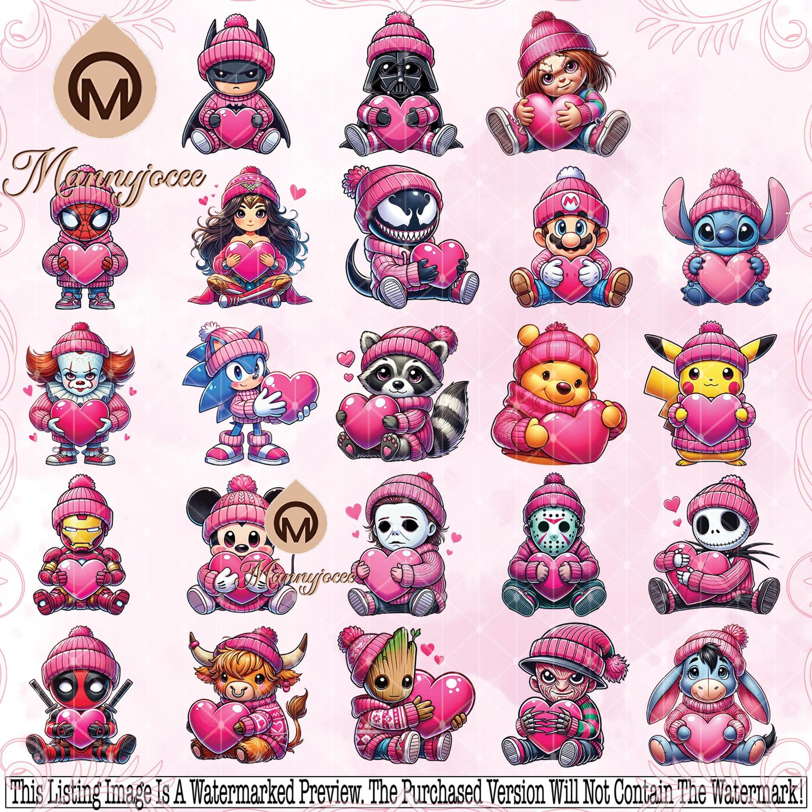 46 Cute Cartoon Valentine Characters PNG Bundle, Funny Cartoon ...