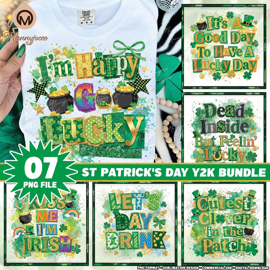 7 Files Patrick PNG Bundle, Preppy St Patrick's Day Y2k Collage Png ...
