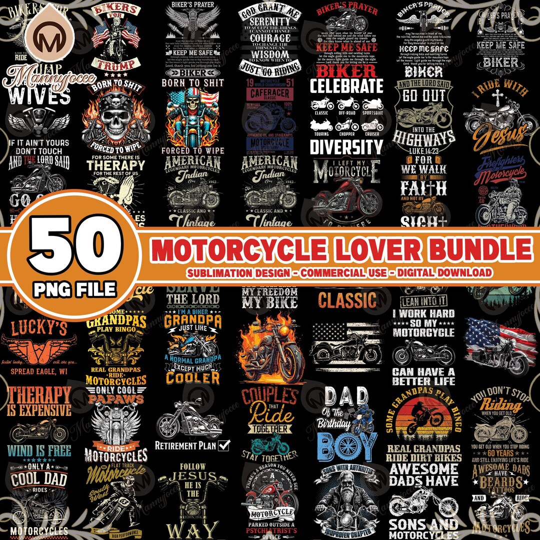 50 Files Motorcycle PNG Bundle, Streetwear Motorcycle Biker, Biker ...