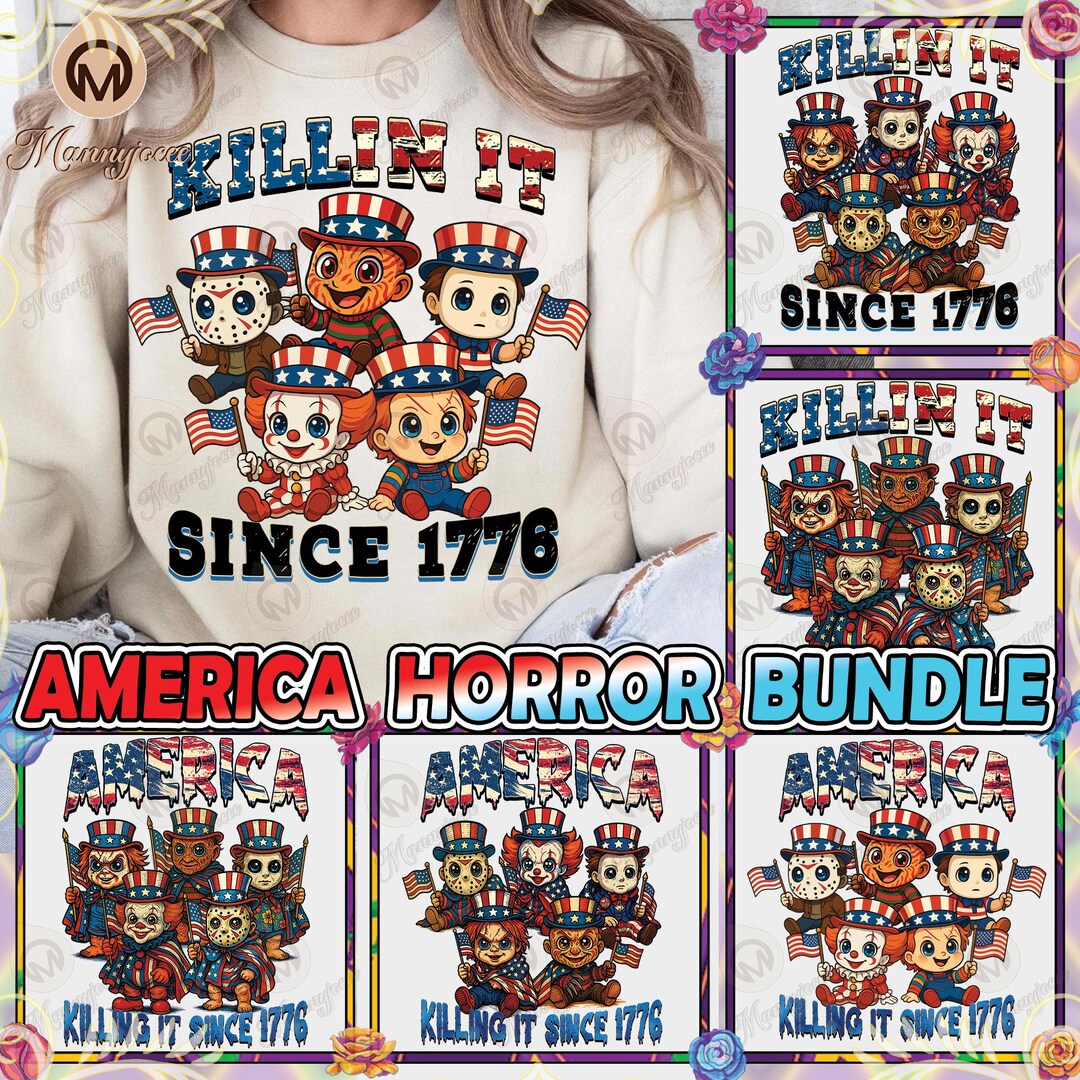 6 Designs Killing It Since 1776 PNG Bundle, Cute Horror Character Png ...