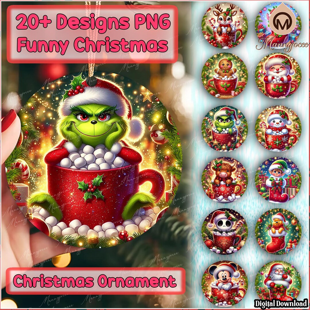 23 Christmas Glitter Ornament PNG Bundle, Merry Christmas Png, Cute ...