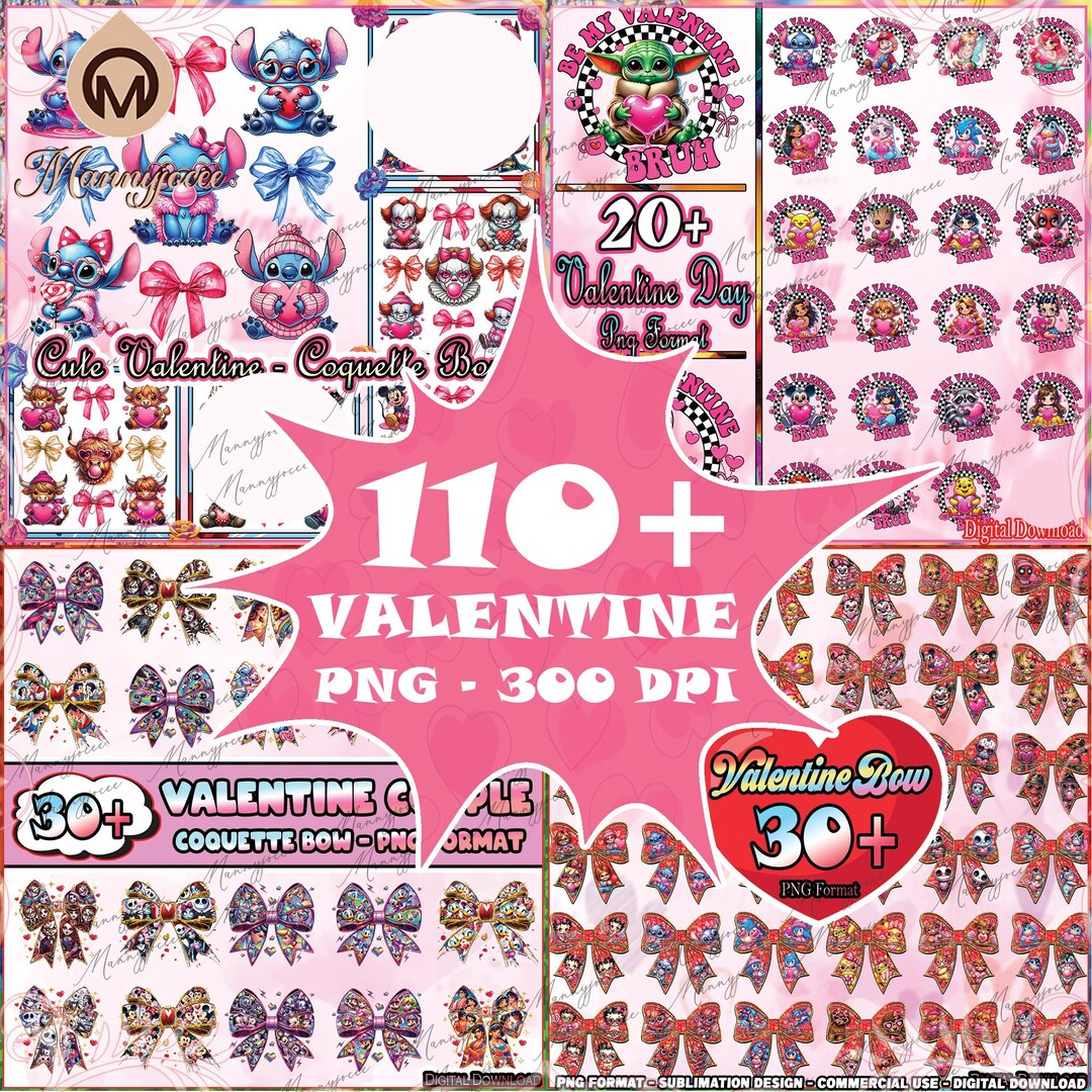 117 Cute Cartoon Valentine Characters PNG Bundle, Valentine Blowing ...