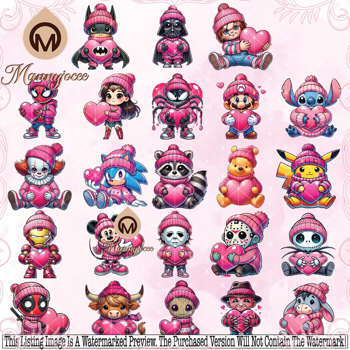 46 Cute Cartoon Valentine Characters PNG Bundle, Funny Cartoon ...