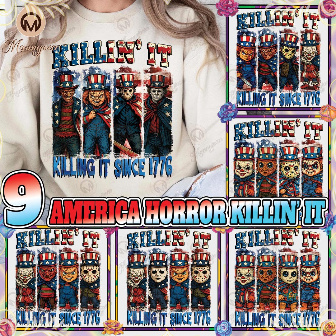 6 Designs Killing It Since 1776 PNG Bundle, Horror Character Png, 4th ...