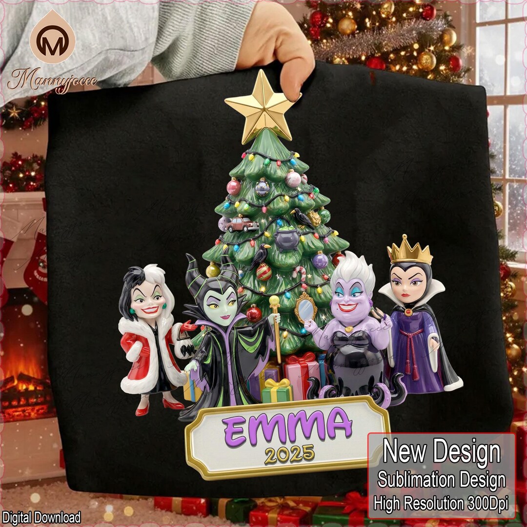 Custom Name Christmas Villain PNG, Cute Holiday Tree Scene 2025 ...