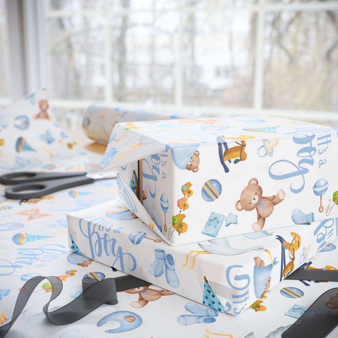 Baby Shower Gift Wrap | Its a Boy Light Blue Wrapping Paper - Etsy