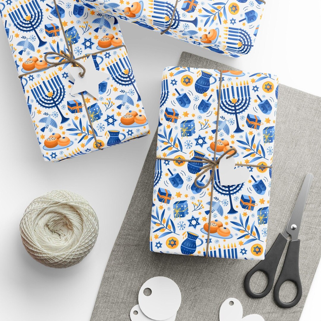 Celebrate Hanukah Jewish Inspired Wrapping Paper - Etsy