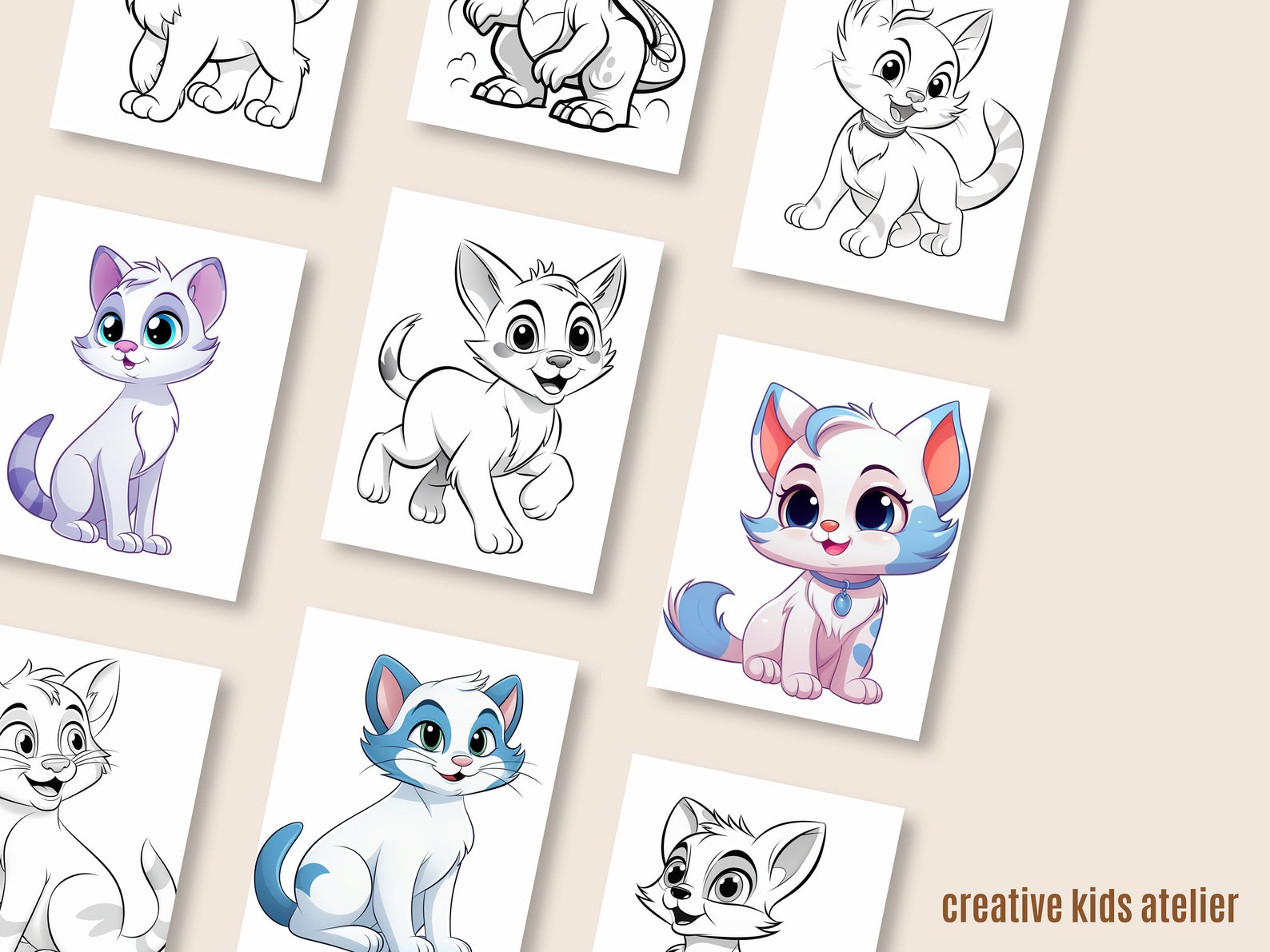 46 Cat Coloring Pages in Cartoon Style - Instant Download - Printable ...