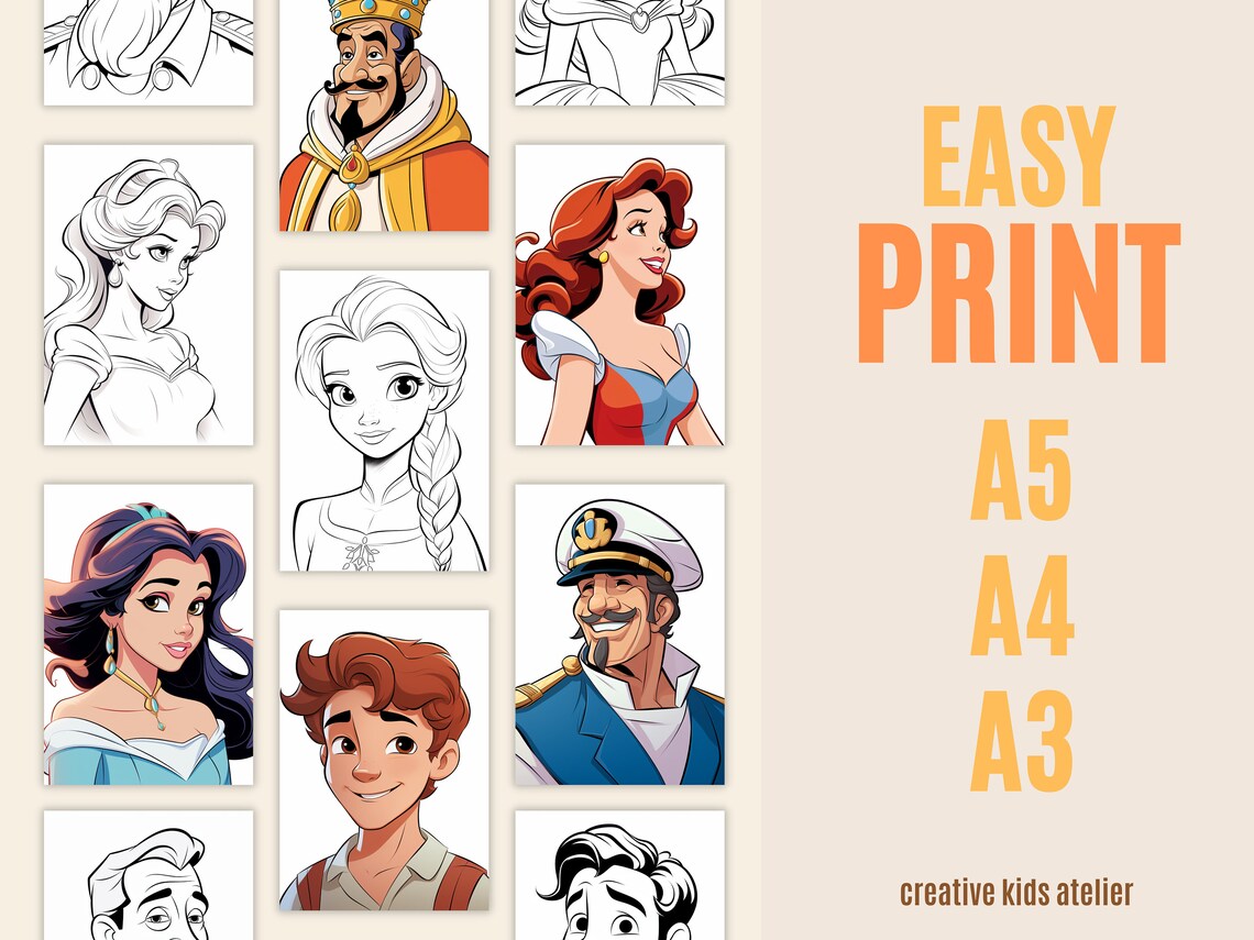 43 Character Coloring Pages in Cartoon Style - Instant Download ...