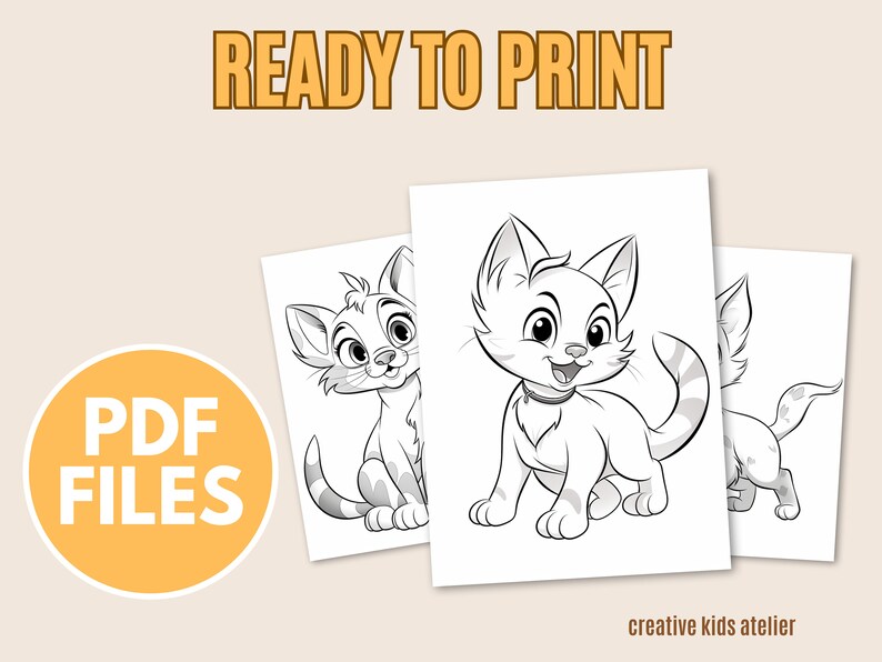 46 Cat Coloring Pages in Cartoon Style - Instant Download - Printable ...