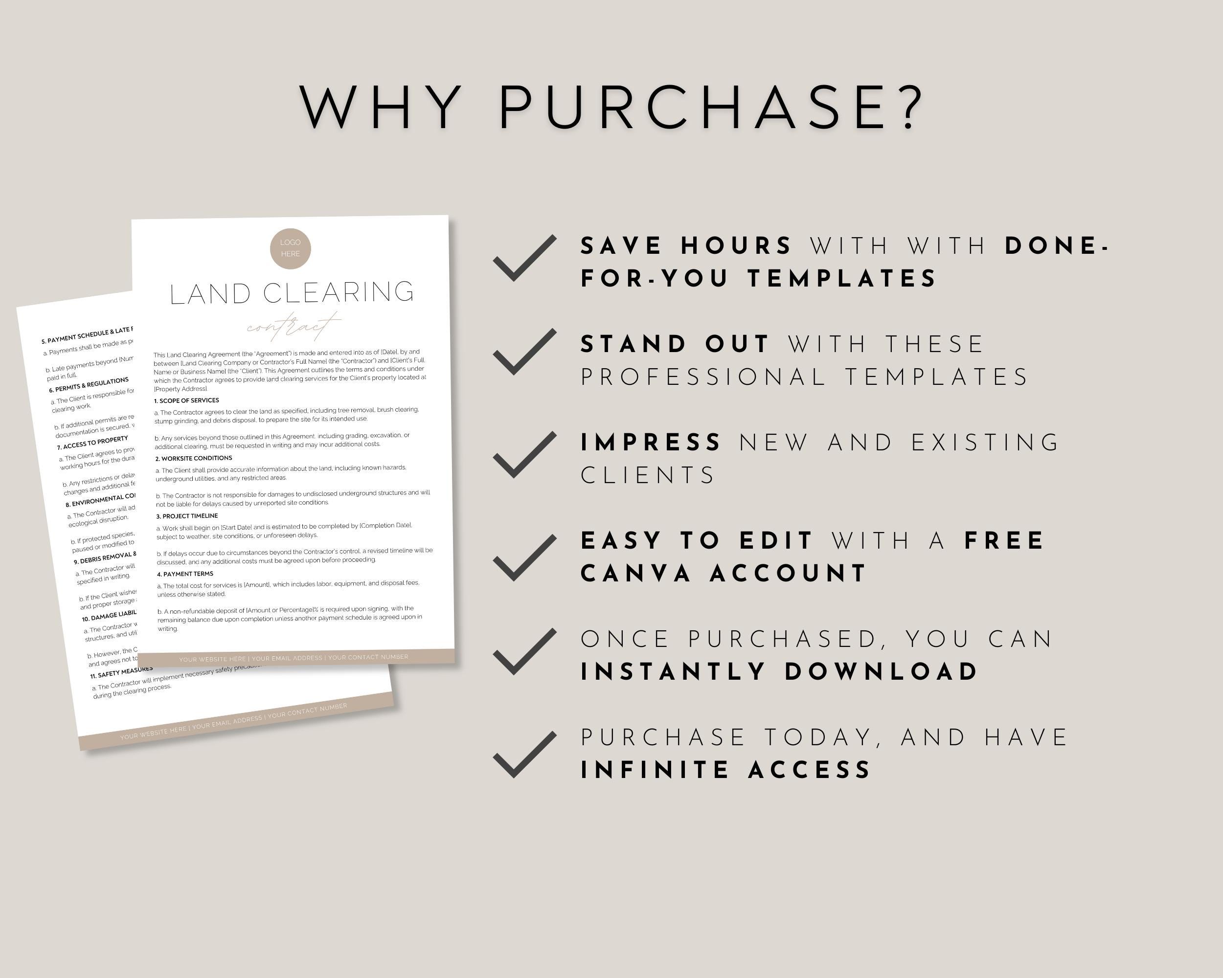 Land Clearing Contract Template, Editable Professional Agreement ...