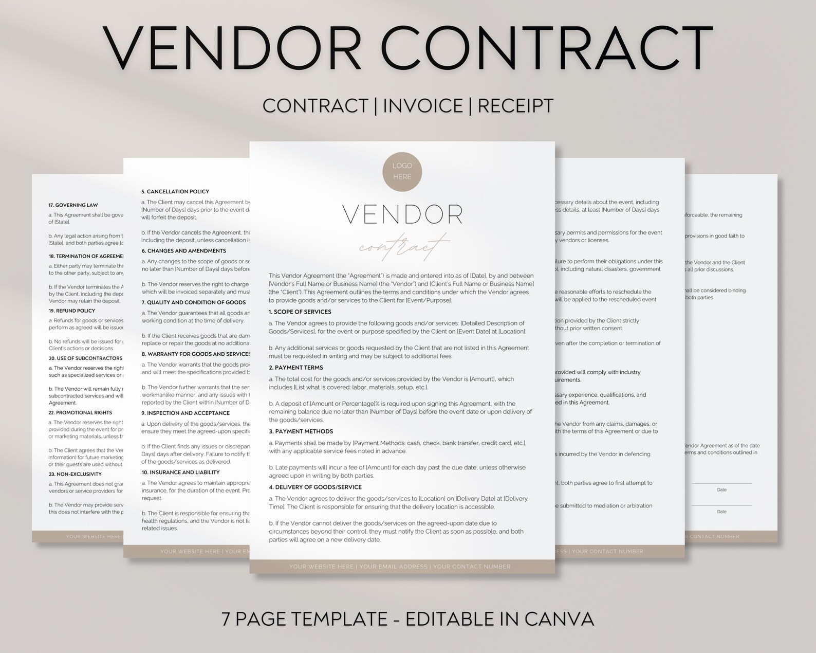 Vendor Contract, Editable Business Services Agreement Template, Vendor ...