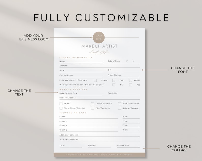 Makeup Artist Bundle, Makeup Contract Template, Bridal Makeup Client ...