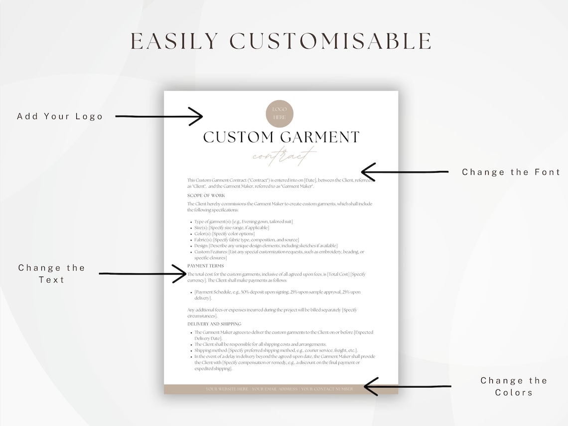 Custom Garment Contract, Tailor Made Clothing Agreement, Bespoke ...