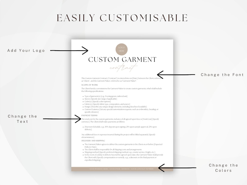 Custom Garment Contract, Tailor Made Clothing Agreement, Bespoke ...