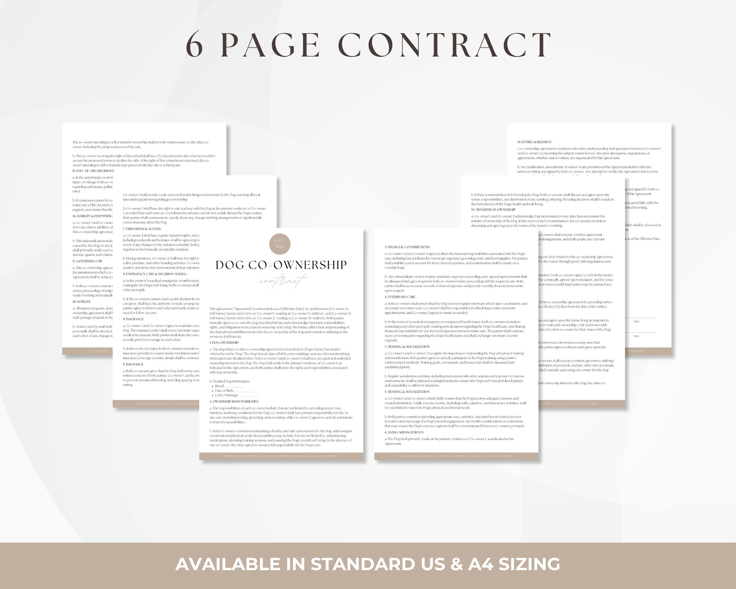 Dog Co-ownership Contract, Editable Dog Owner Sharing Agreement, Pet ...