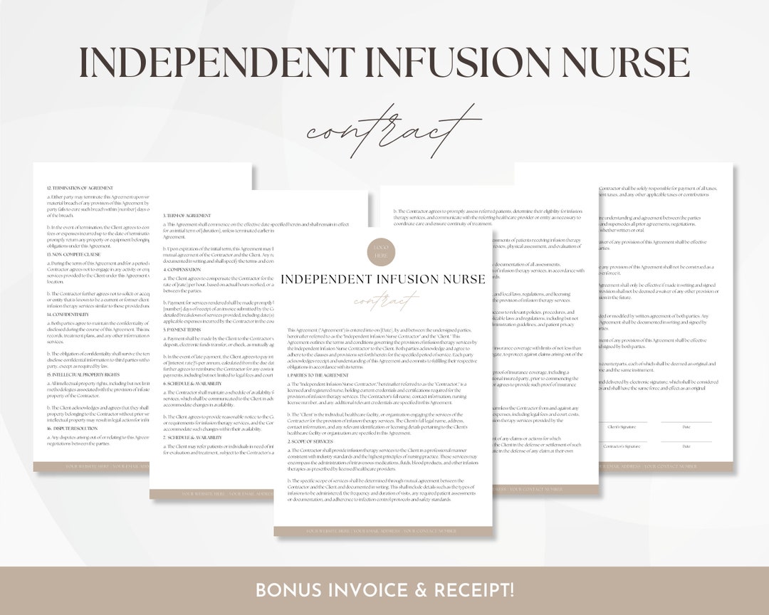 Infusion Nurse Independent Contractor Agreement, Editable IV Nurse ...