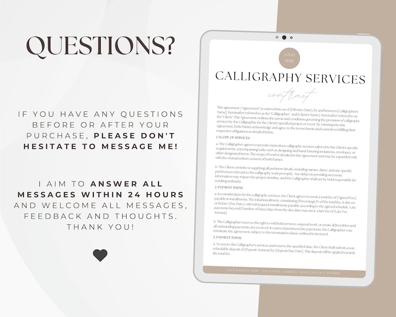 Calligraphy Contract, Editable Calligraphy Services Agreement ...