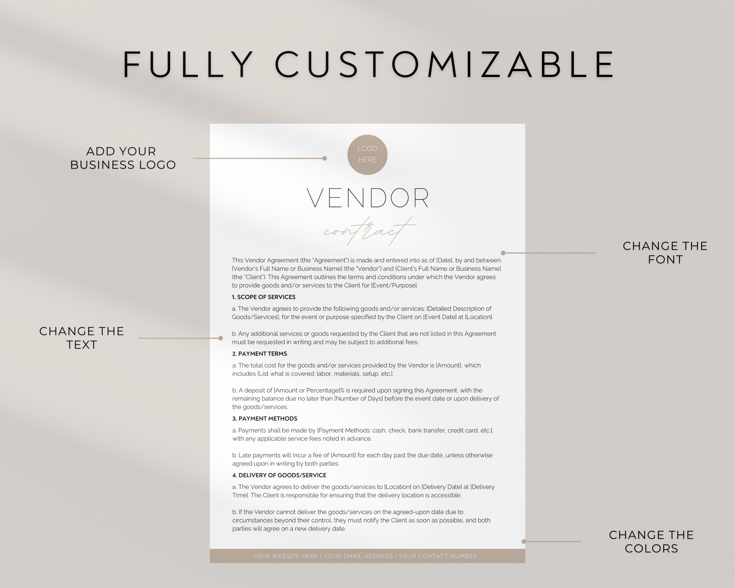 Vendor Contract, Editable Business Services Agreement Template, Vendor ...