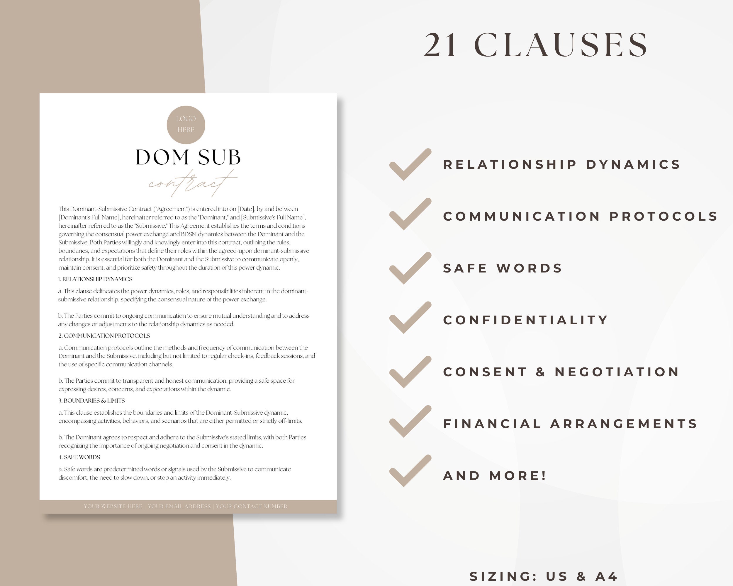 Dom Sub Contact, Dominatrix Services Agreement, Editable BDSM Contract ...