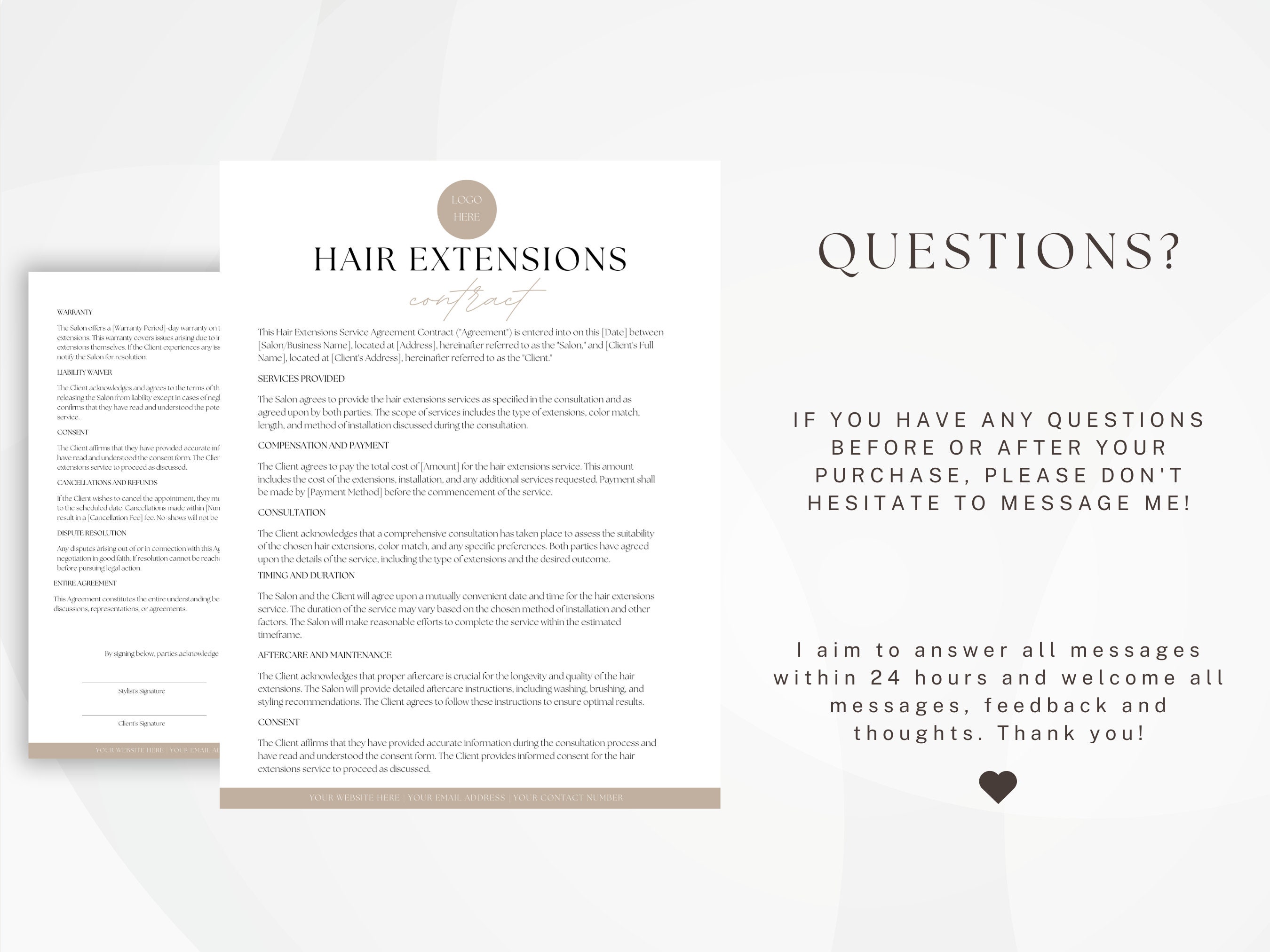 Hair Extension Forms, Editable Hair Extensions Contract Template, Hair ...