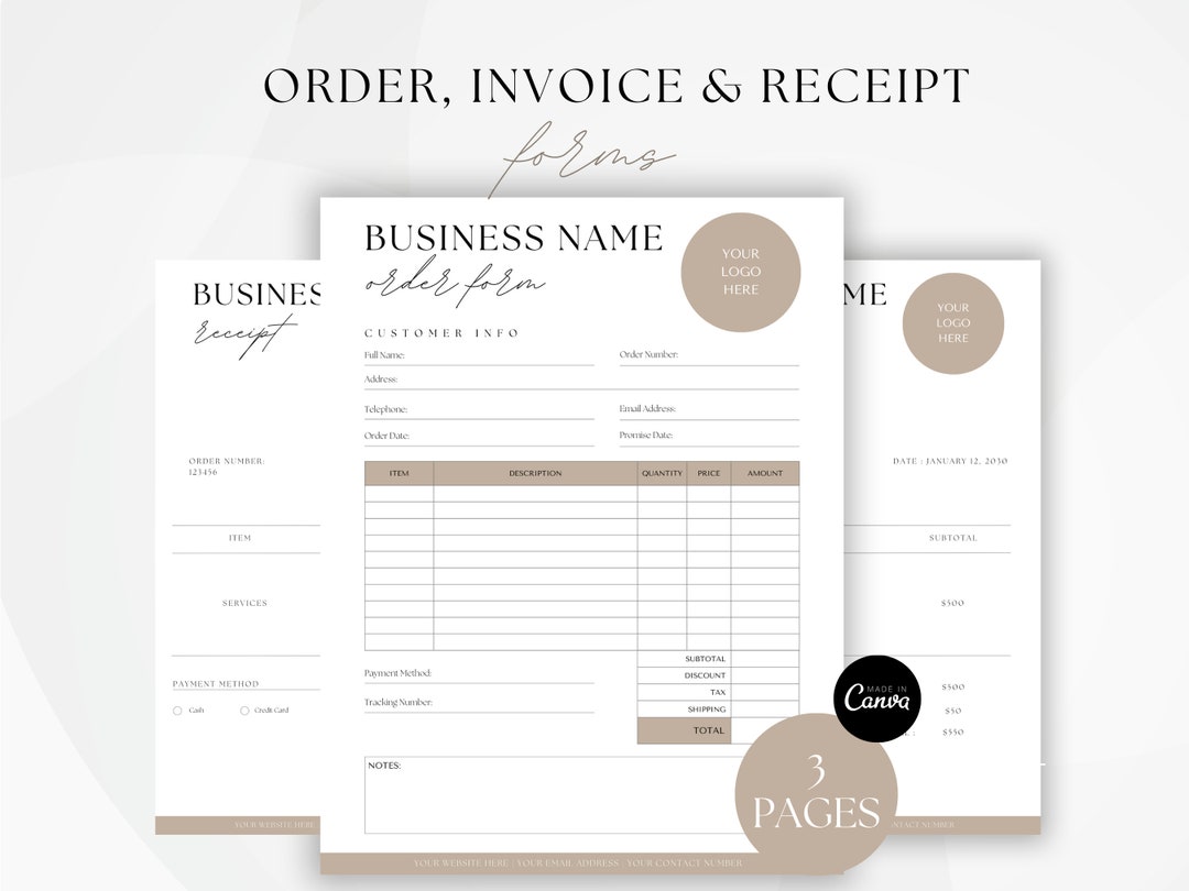 Order Form Template, Invoice & Receipt Bundle, Crafters Order Form ...