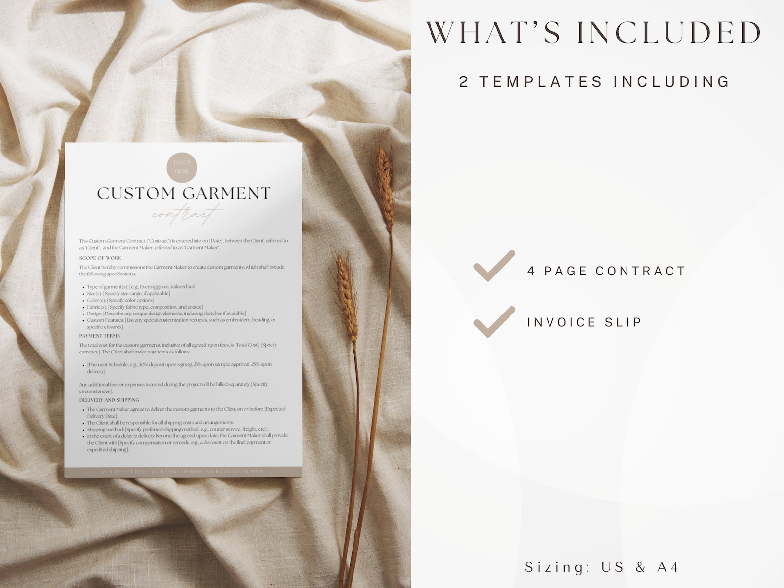 Custom Garment Contract, Tailor Made Clothing Agreement, Bespoke ...