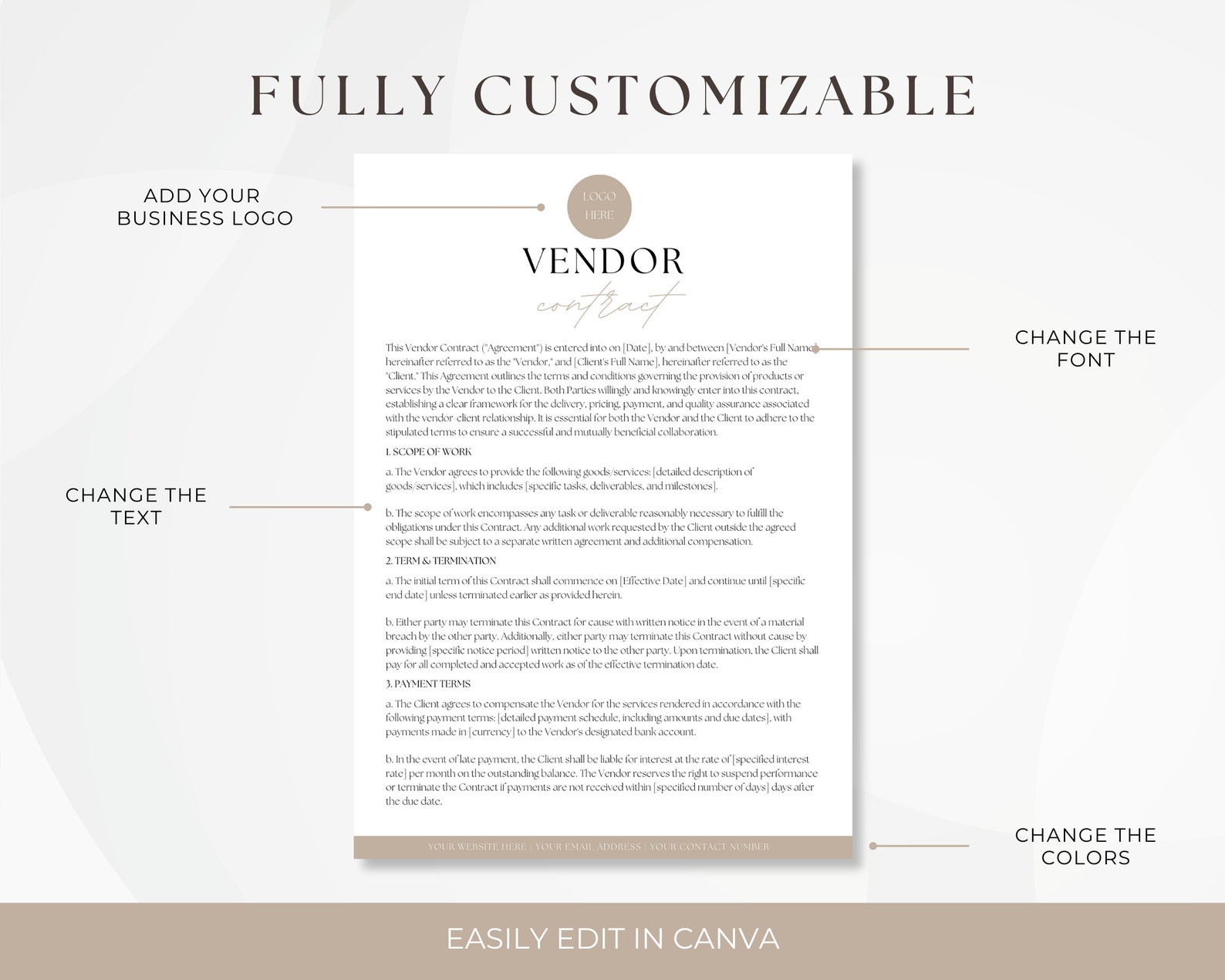 Vendor Contract, Editable Business Services Agreement Template, Vendor ...
