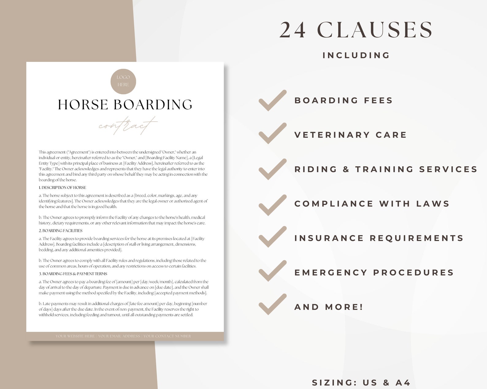 Horse Boarding Contract, Editable Horse Livery Services Agreement ...