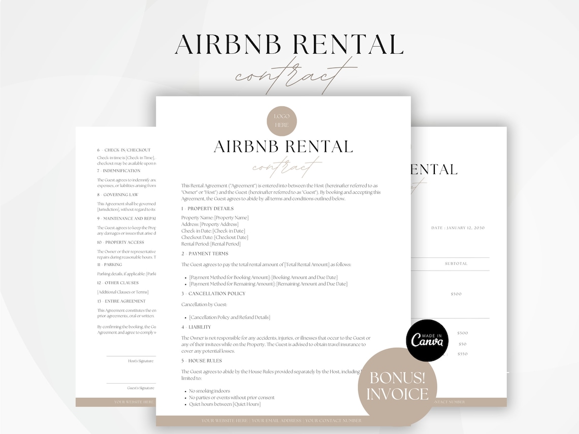 Airbnb Rental Agreement Contract, House Rental Services Agreement ...