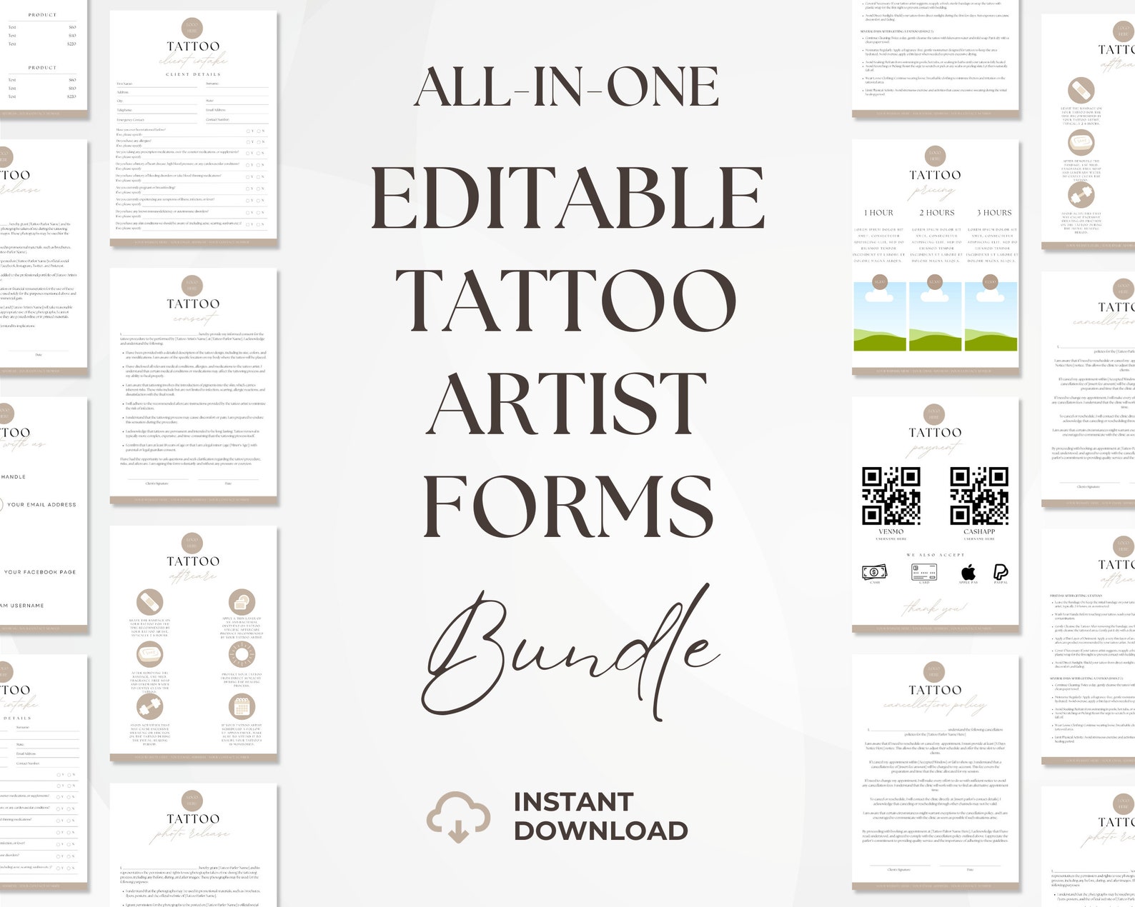 Tattoo Artist Forms Bundle, Tattoo Parlor Consent Form, Tattoo Client ...