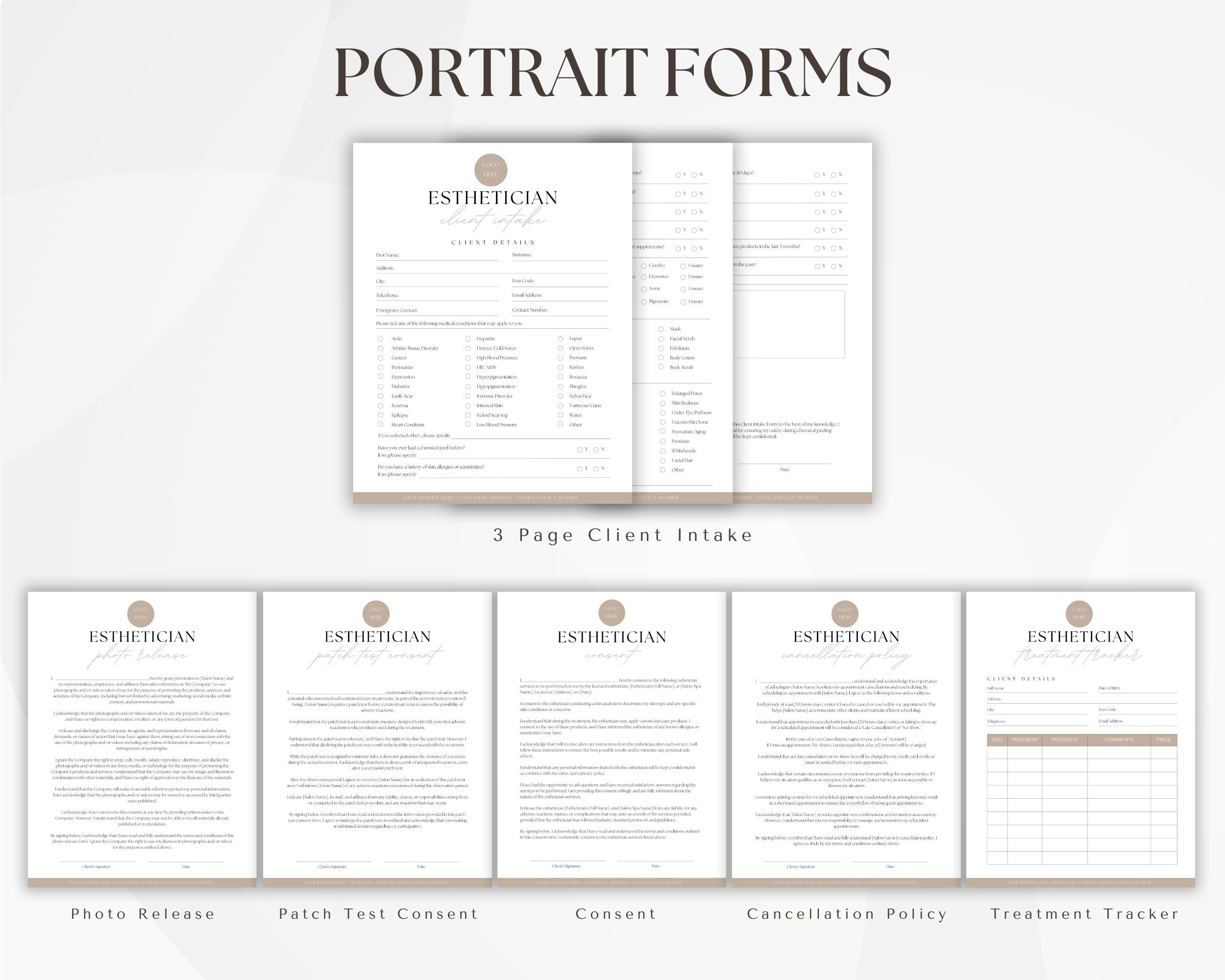 Esthetician Forms Bundle, Editable Salon Policy Templates, Esthetician ...