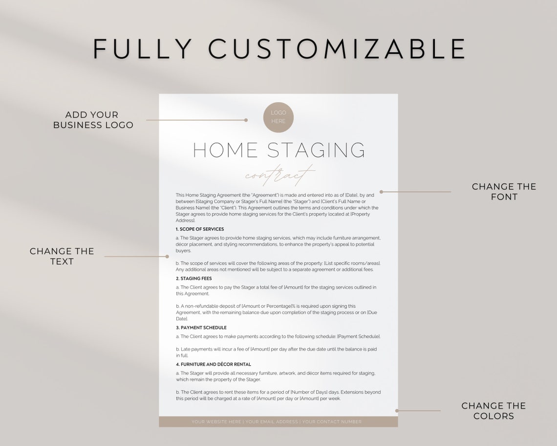 Home Staging Contract, Home Staging Services Agreement, Editable ...