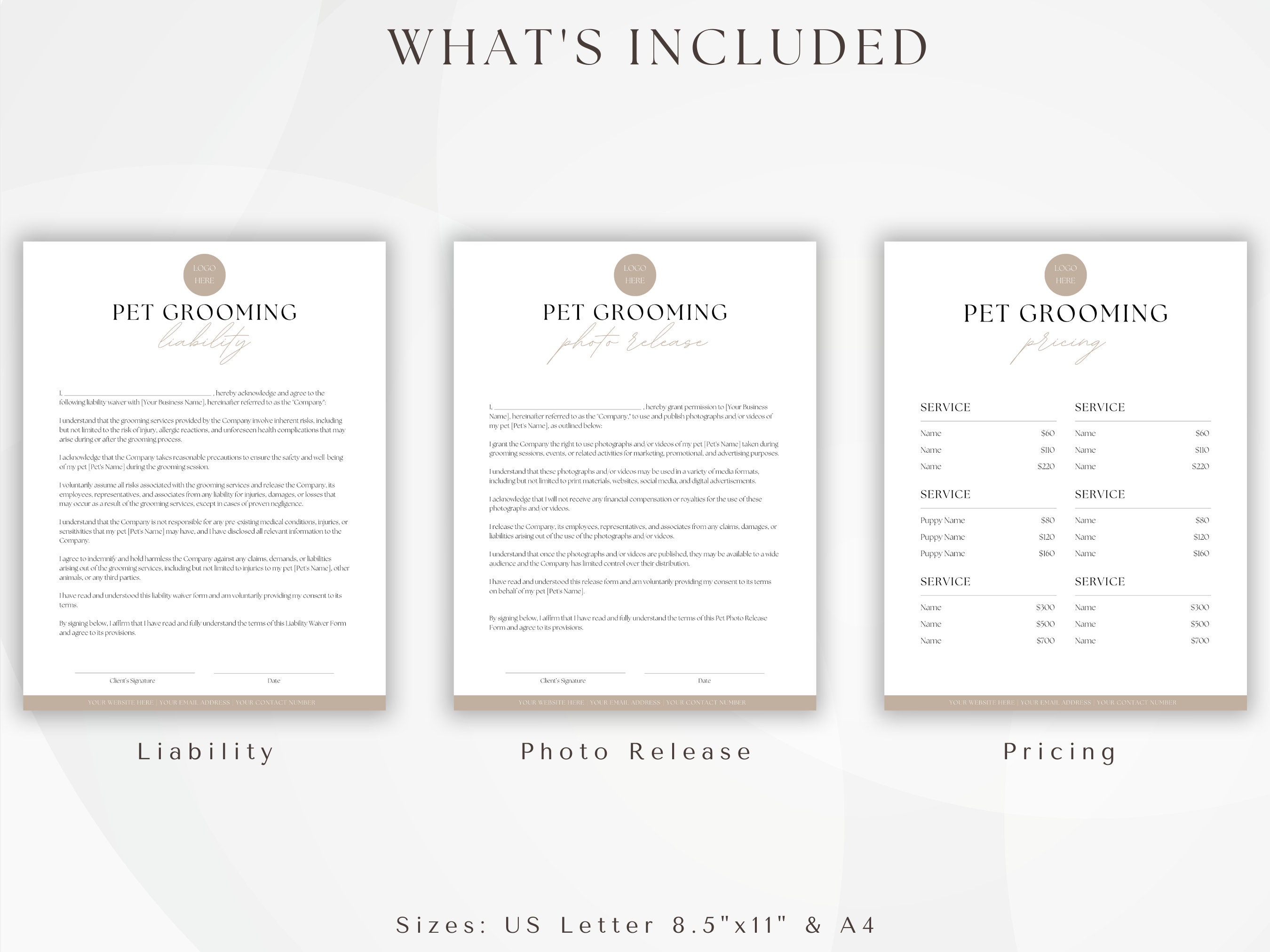 Pet Client Grooming Contract, Dog Grooming Services Agreement, Cat ...