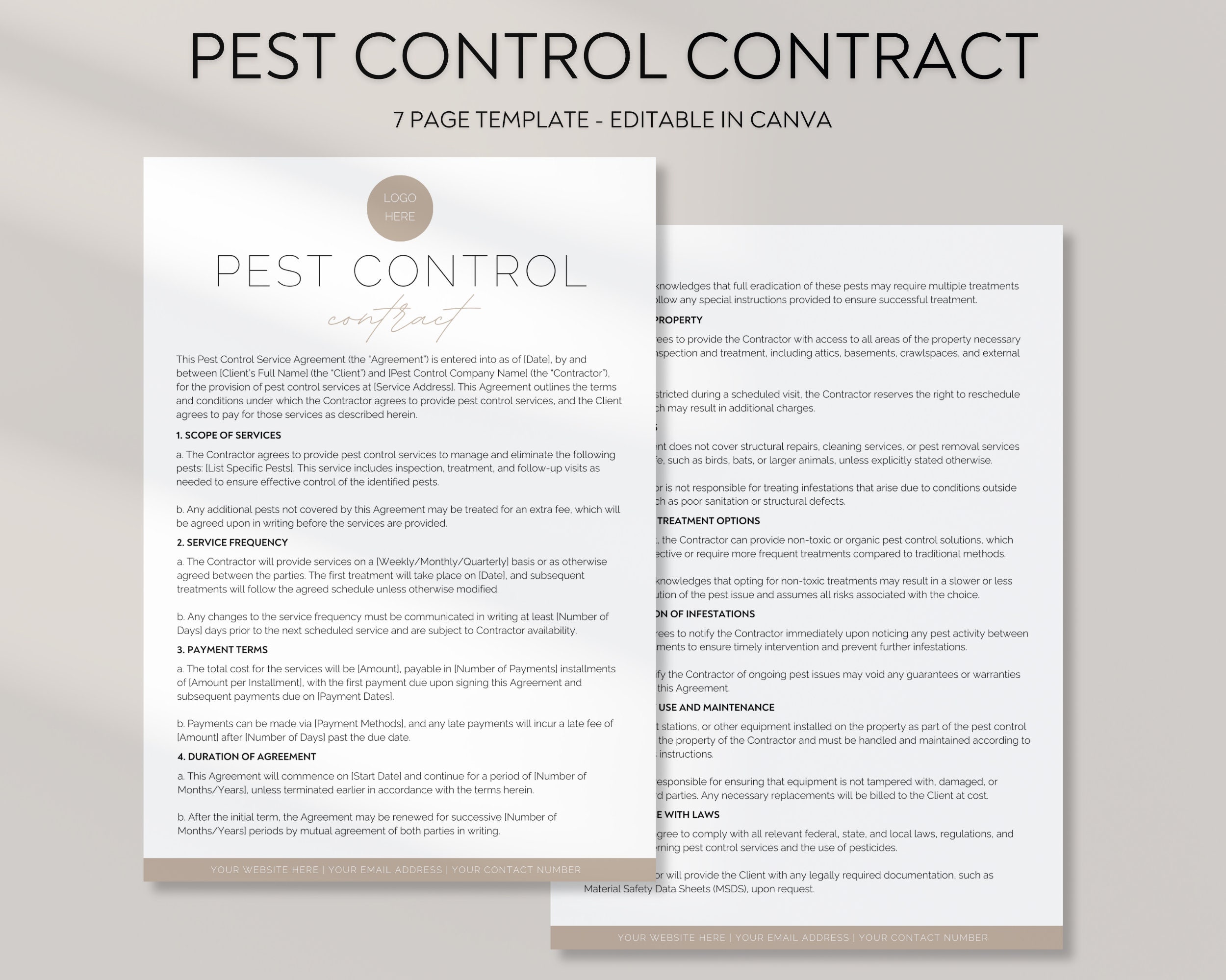 Pest Control Services Contract Template, Customizable Pest Management ...