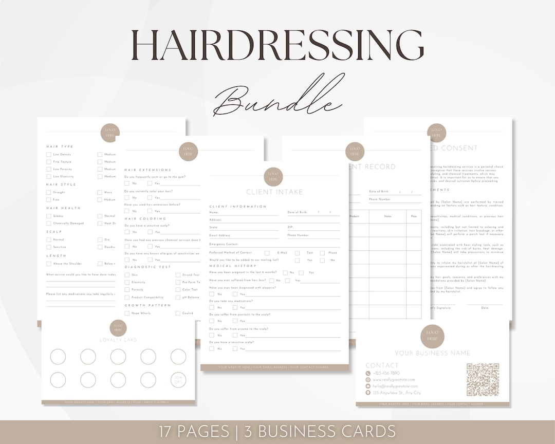 Hairdressing Client Intake Forms Bundle, Editable Hairstyling Informed ...