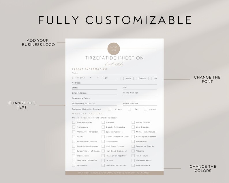 Tirzepatide Weight Loss Injection Consent Forms Bundle, Compounded ...