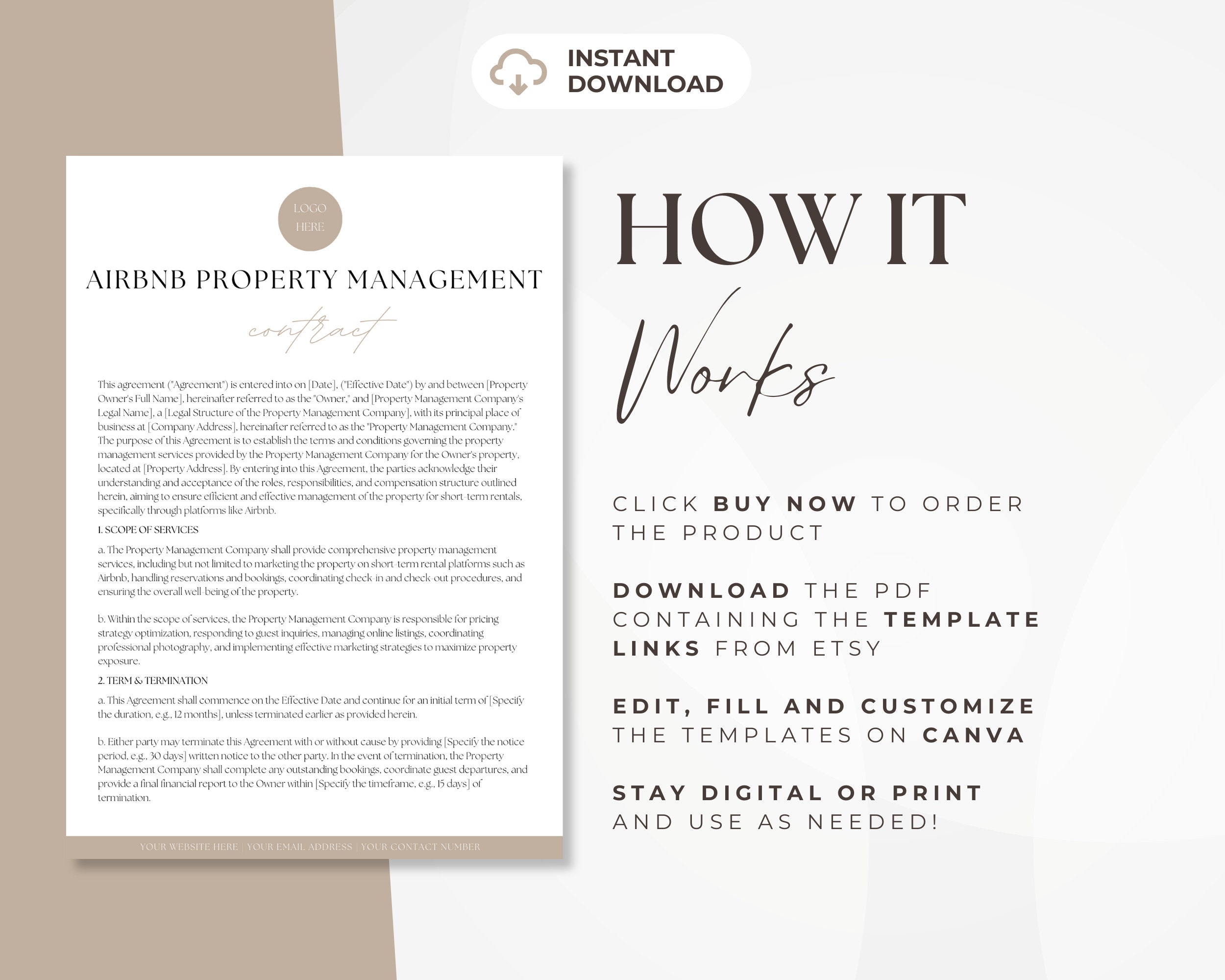 Airbnb Property Management Contract, Editable VRBO Short-term Rental ...