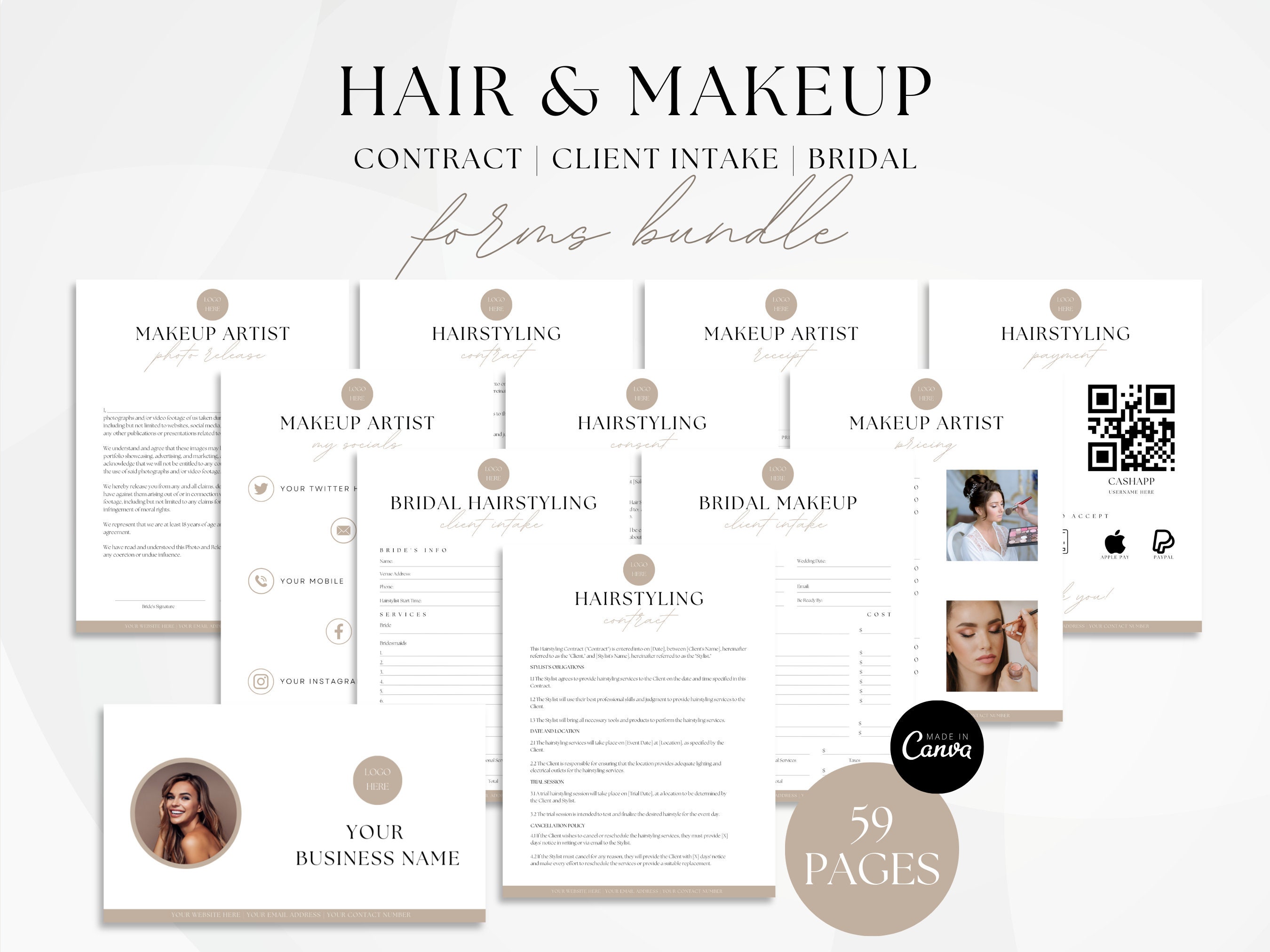 Hair & Makeup Contract Forms, Bridal Client Intake, Consent Forms, MUA ...