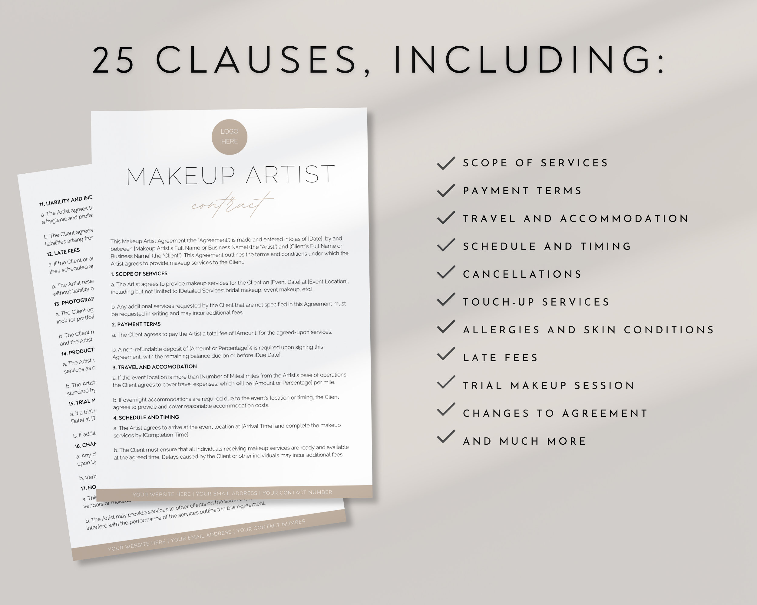 Makeup Artist Contract Template, Makeup Contract Agreement, Makeup ...