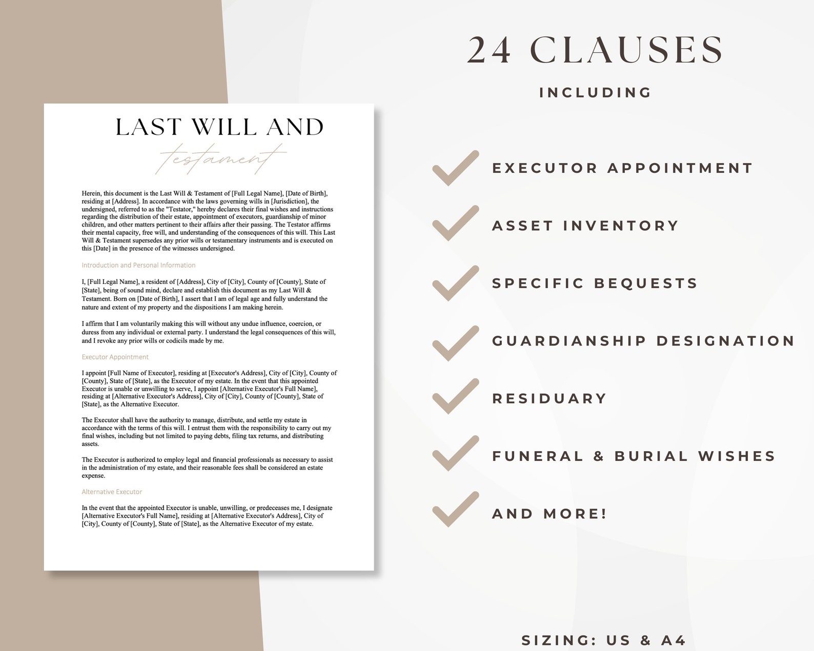 Last Will and Testament Template, Editable Will Document, Living Will ...