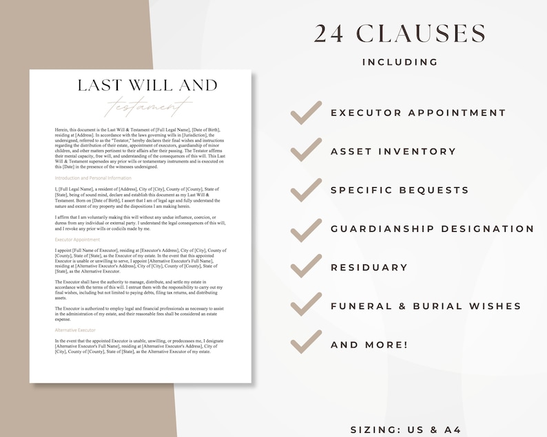 Last Will and Testament Template, Editable Will Document, Living Will ...