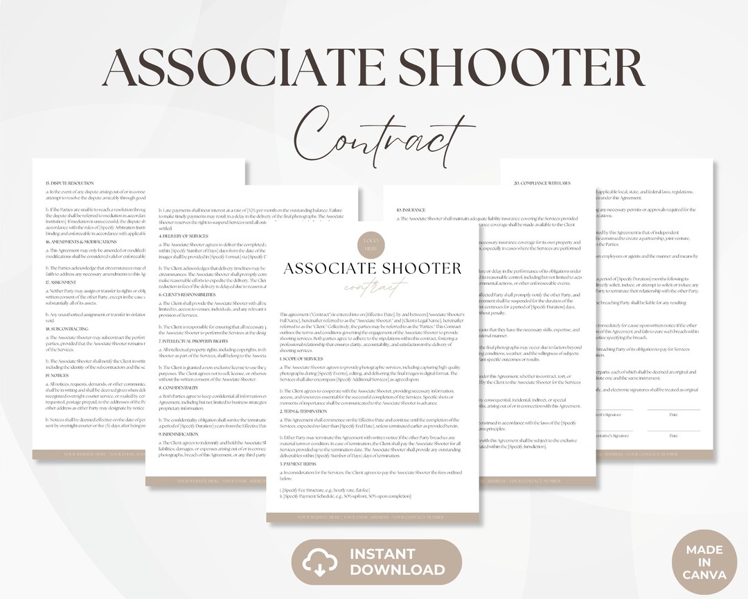Associate Shooter Contract, Videography Services Agreement, Wedding ...